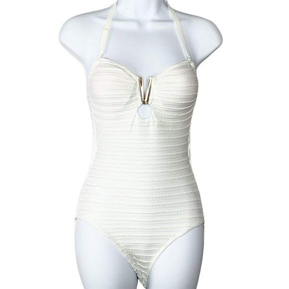 Primark | Swim | Primark Swimsuit Womens 4 One Piece Halter White Gold ...